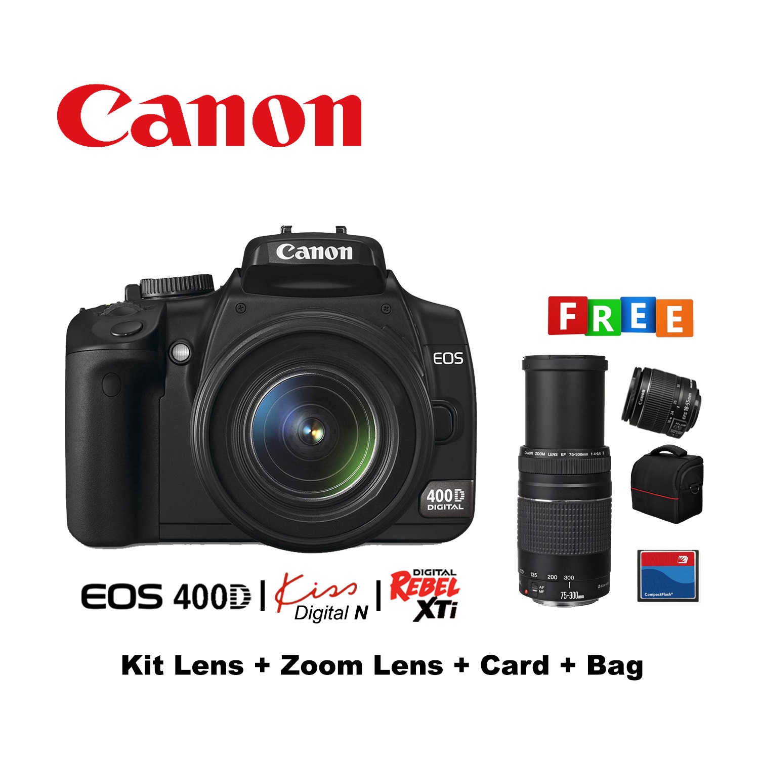Canon EOS 450D | Kiss X2 | Rebel Xsi Kit Lens + Zoom Lens + Card + Bag ...