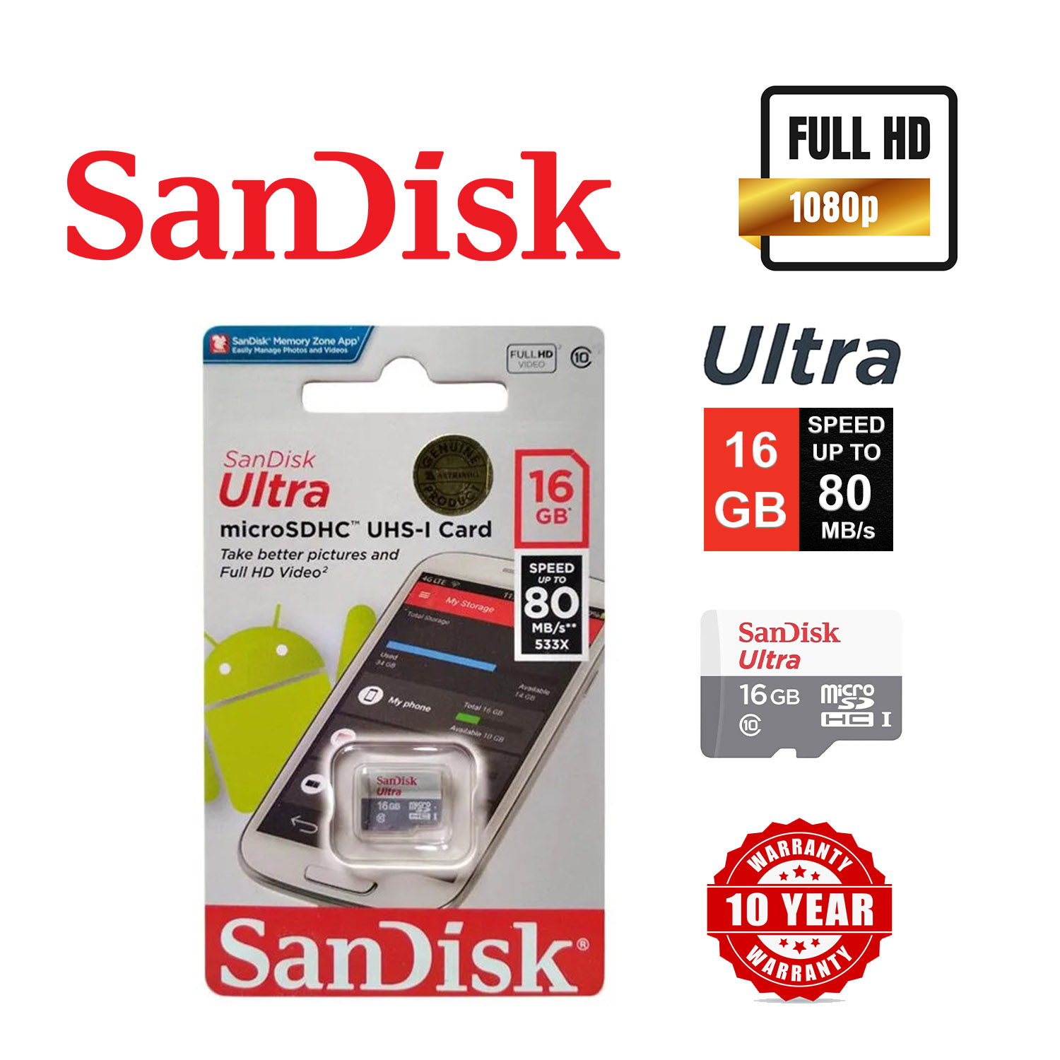 Sandisk 16GB Micro SD Ultra 80MB/s - Mega City