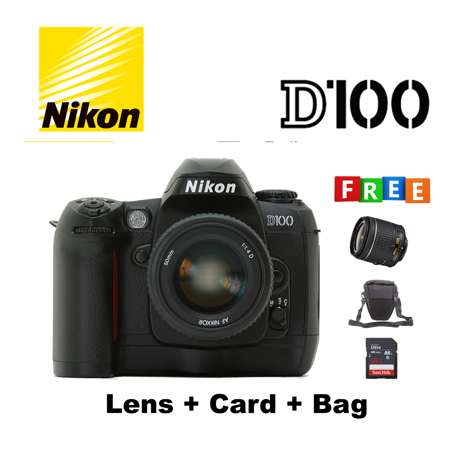Nikon D100 Kit lens + Card + Bag - Mega City