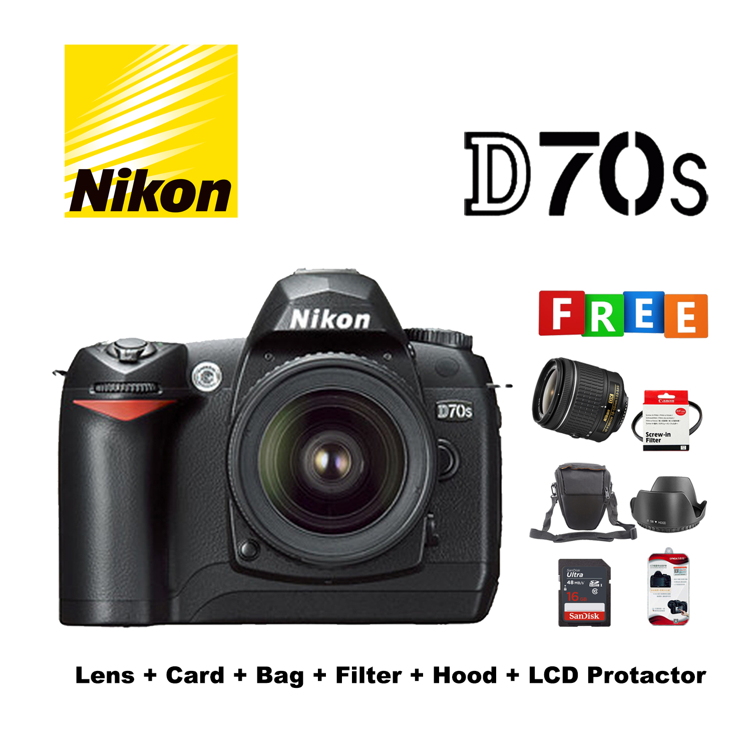 Nikon D70s Kit lens + Card + Bag + Hood + Protector + Filter - Mega City
