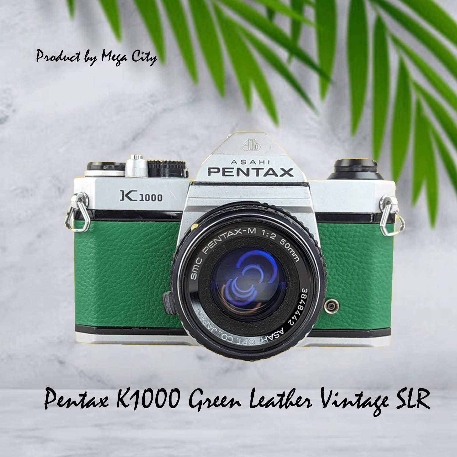 Pentax K1000 Green Leather Vintage SLR 35mm Film Camera with f/2 50mm Prime Lens - Mega City